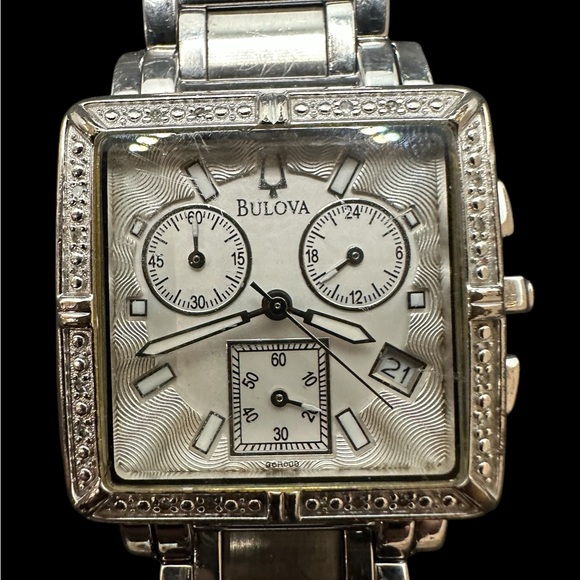 Bulova | Accessories | Bulova Silver Square Diamond Chronograph Swiss ...